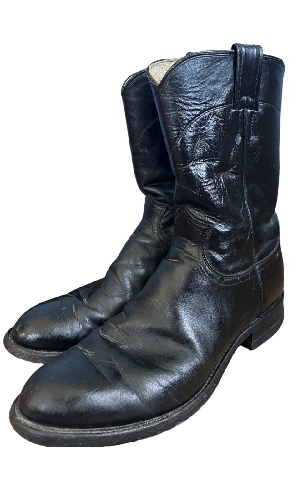 Justin Black Roper Boots 3133 Western Leather Ranch Wear USA Made Men's ...