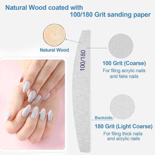 Nail Files (50 Pack), 100/180 Grit Wooden Emery Board Nail File Double ...