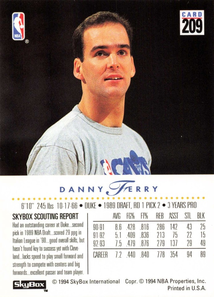 1993-94 SkyBox Premium Danny Ferry Cleveland Cavaliers #209 | eBay