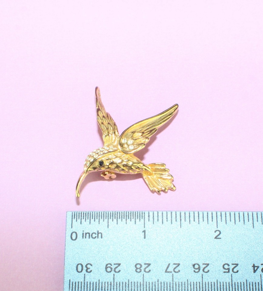 Womens Gold Tone Rhinestone Figural Hummingbird Brooch Pin | eBay