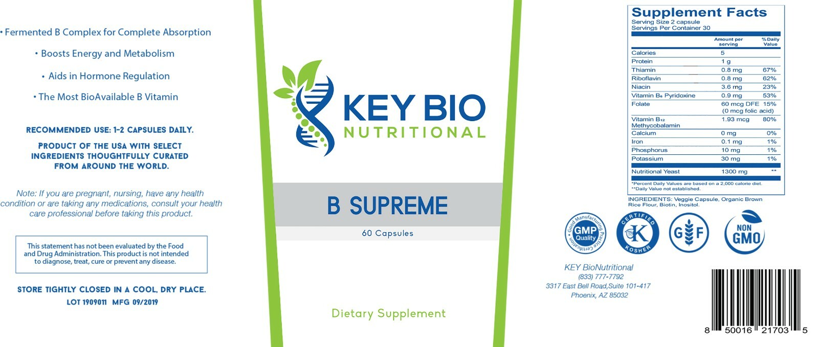 B Supreme Fermented All-Natural B Vitamin Complex 60 Capsules High ...