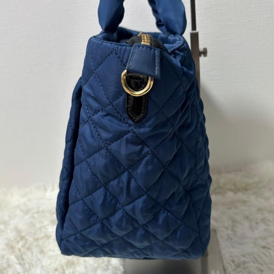 Mary Quant 2-Way Quilted Totebag Shoulder Bag Blue Daisy Accent Good ...