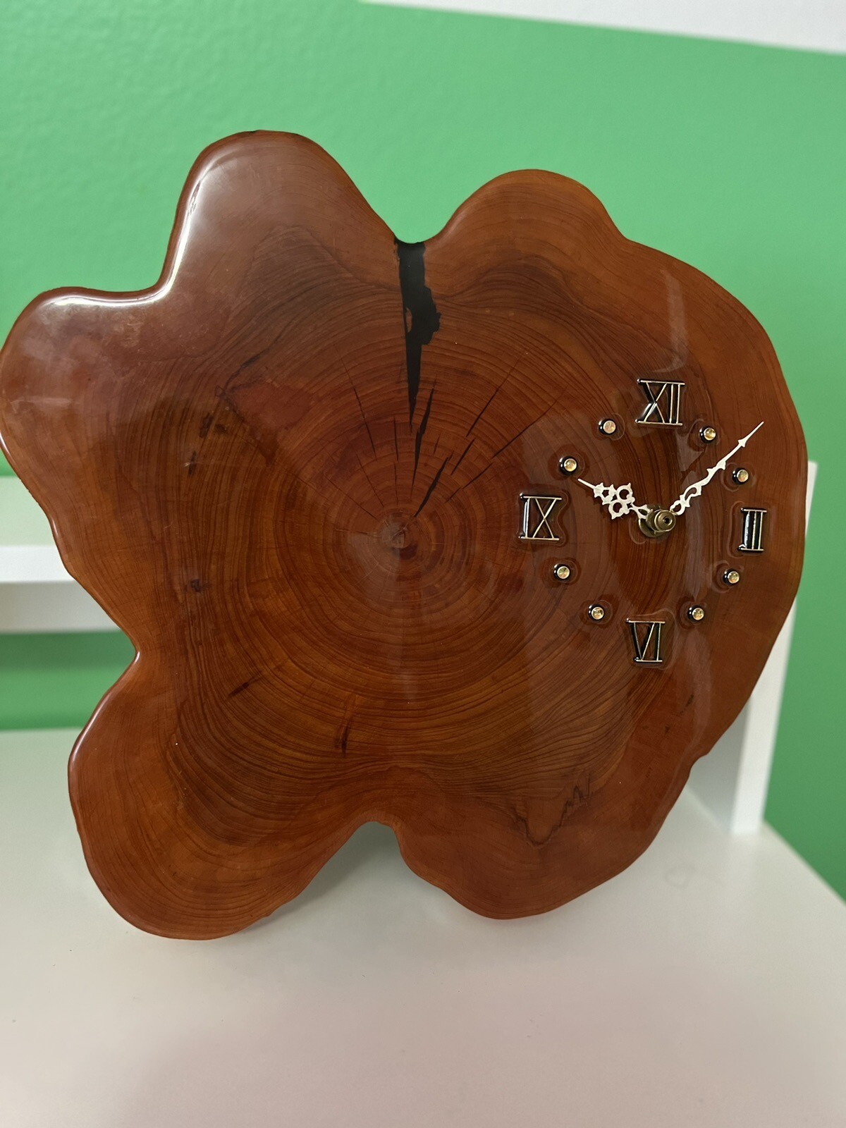 Vintage Mid Century Lacquered Cypress Live Edge Wood Clock Quartz ...