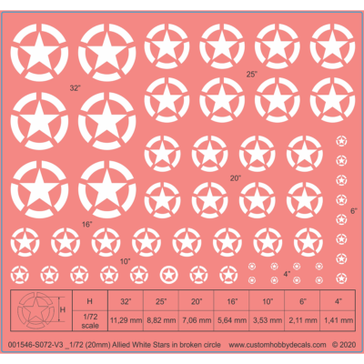 Allied White Star Decals - Various Sizes & Options - 1/72 1/100 - Water ...