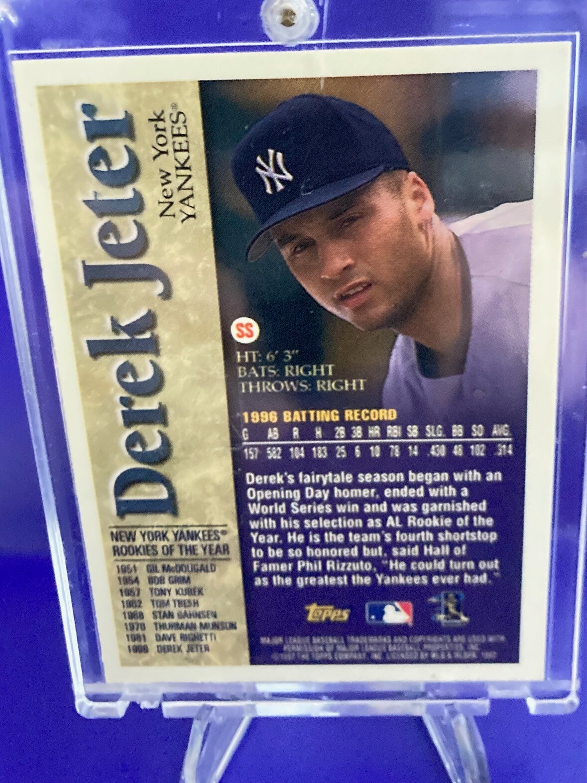 1997 Topps Derek Jeter Auto Rookie of the Year Commemorative Card SP ...