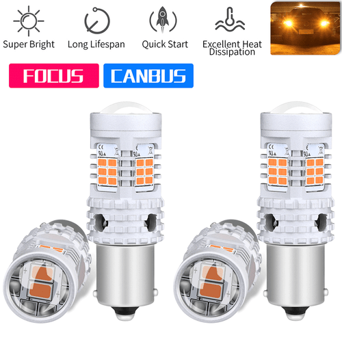 4PCS BA15S 1156 P21W 7506 Amber LED Turn Signal Indicator Light High ...
