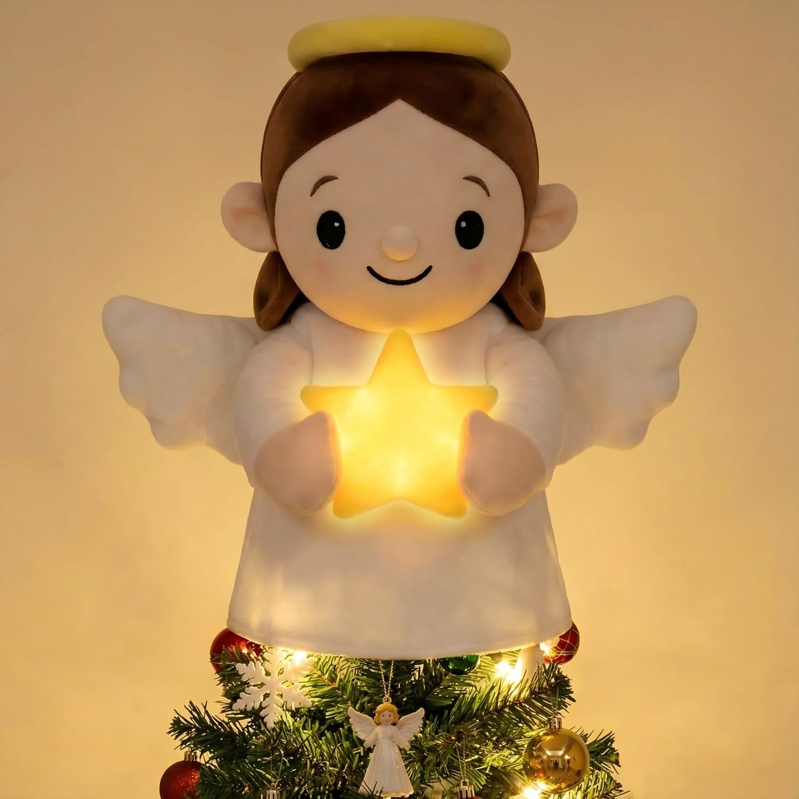 Cute Christmas Tree Topper Angel, 9'' Cartoon Plush Angel Holding Star ...