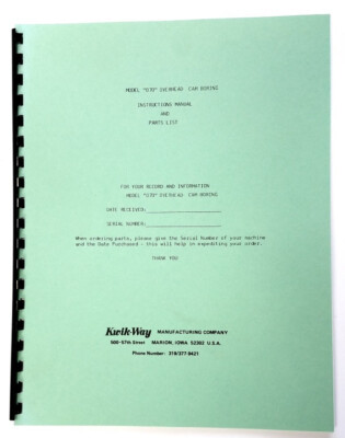 Kwik Way Model 070 Overhead Cam Line Boring Machine Manual | eBay