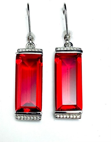 E1023L Red/ Forest Green Helenite Rectangular 925 Sterling Silver ...