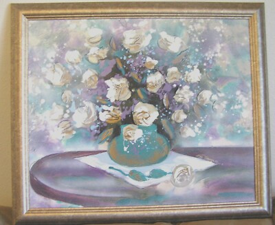 FRAMED ORIGINAL FLORAL STILL OIL IN IMPASTO BY ARTIST EVE TURNER 20 X ...