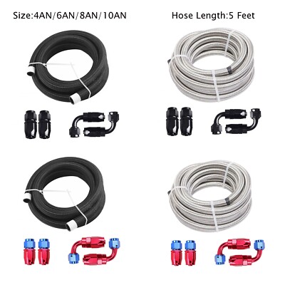 5FT 10AN/8AN/6AN Fitting Adapter Stainless Steel Braided Oil Fuel Hose ...