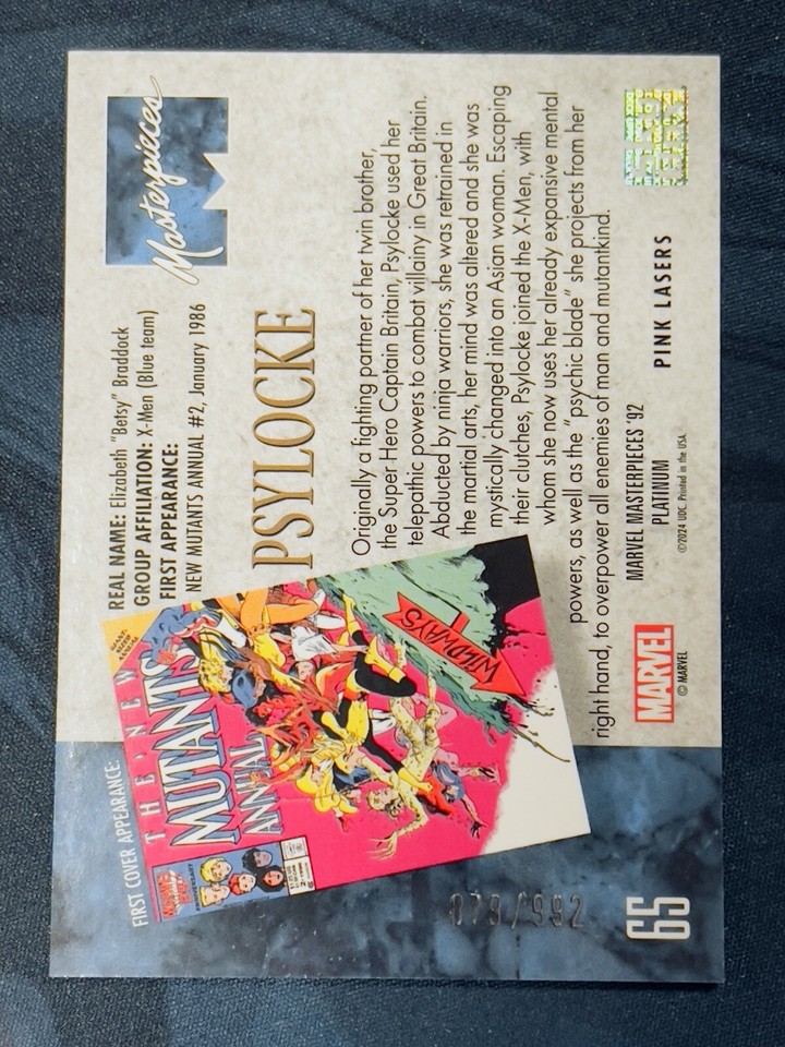 2024 1992 Skybox Marvel Masterpieces Platinum Pink Lasers #65 Psylocke ...