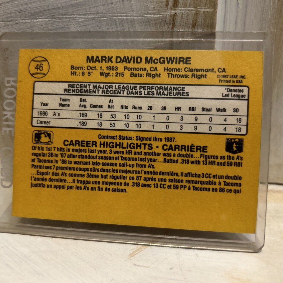 1987 Leaf #46 Mark Mcgwire Rated Rookie Card RC Oakland Athletics | eBay