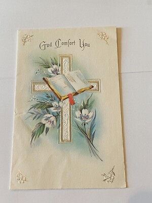 Vintage Used Sunshine Line Sympathy Greeting Card Silver Gilded Cross ...