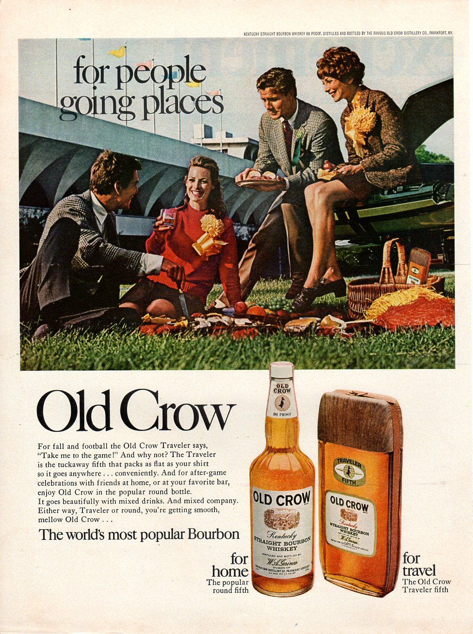 Vintage advertising print Alcohol Old Crow Traveler Tailgate Picnic ...