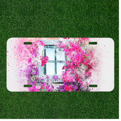 Creative License Plate Auto Tag With Pink Flowered Window Design ...