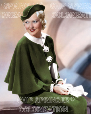 THELMA TODD Green Outfit with Cape | Beautiful 8x10 COLOR PHOTO BY CHIP ...