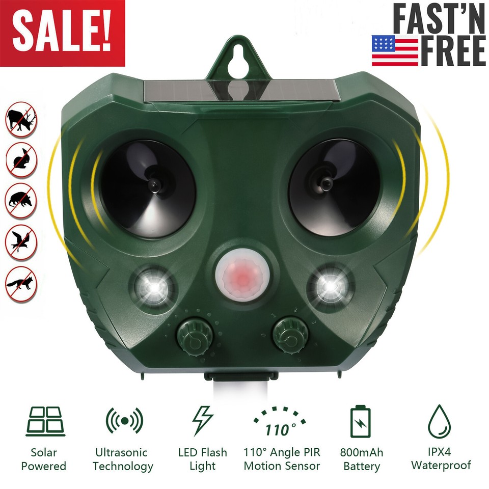 Ultrasonic Solar Garden Animal Repellent Dog Goose Repeller Deer ...