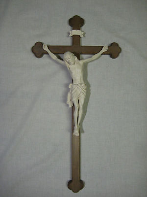 22" Hand Carved - Natural Wood - Baroque Crucifix - Cross - Christ Dies ...