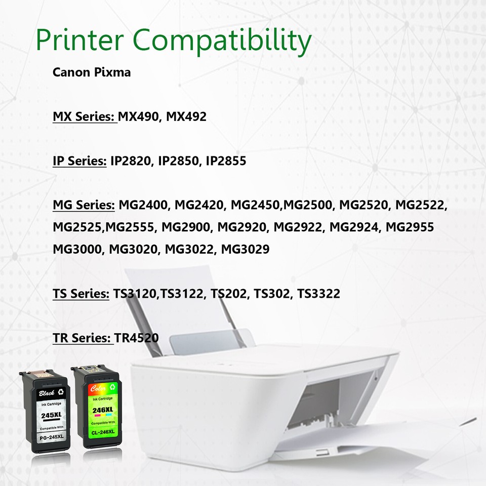 PG-245XL CL-246XL Ink Cartridge for Canon PIXMA MG2522 MG2520 TS3122 ...