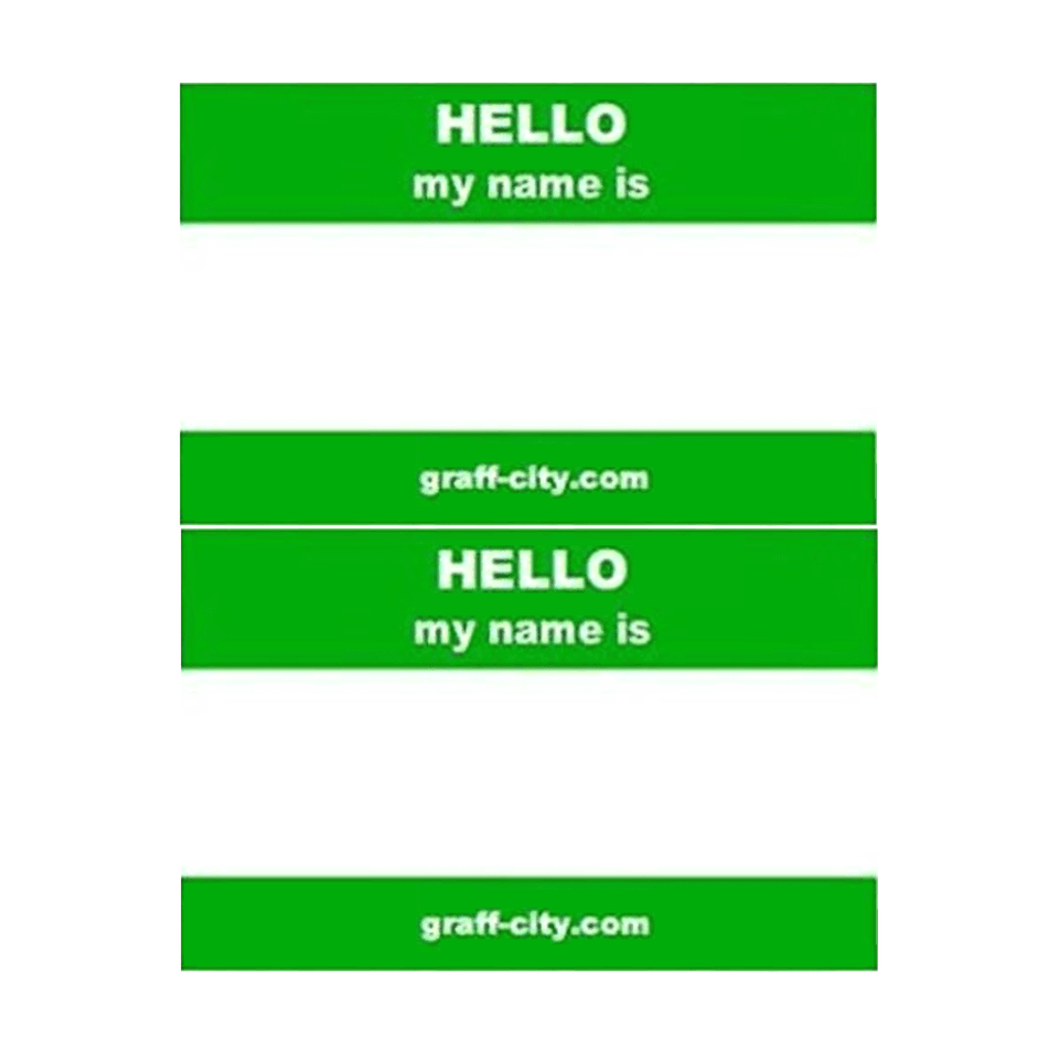 Graff-City Green "Hello My Name Is" Stickers | eBay UK