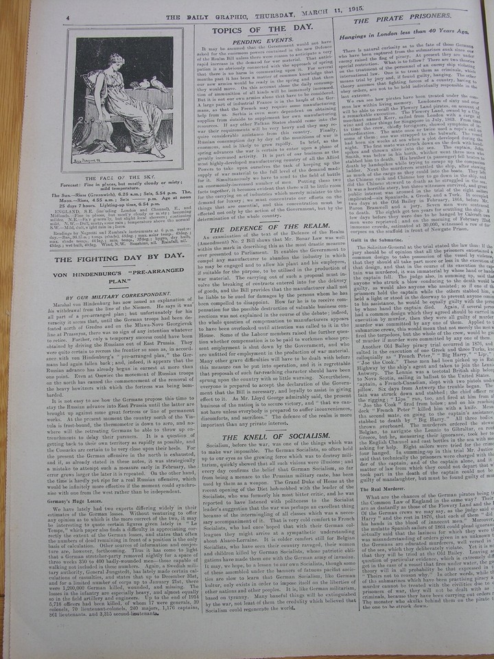 1915 DAILY GRAPHIC March 11 HMS Ariel SM U-12 Flowery Land Pirates ...