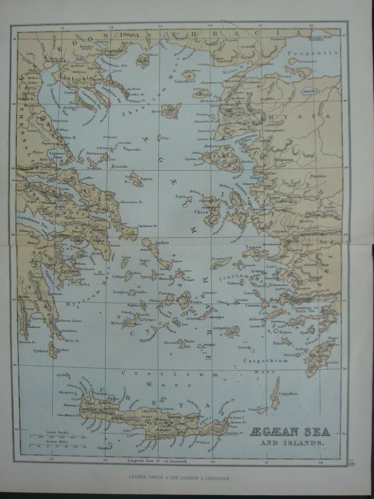 1872 MAP ~ AEGEAN SEA & ISLANDS CRETA MACEDONIA THESSALIA MYSIA | eBay