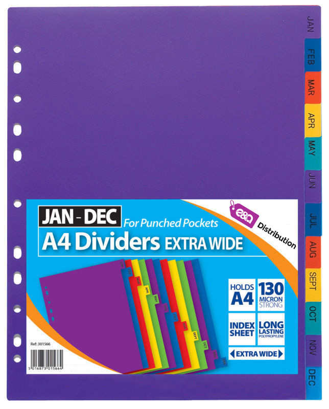 A4 File Dividers Plastic Coloured Tabs Subject Filing Numbered A-Z ...