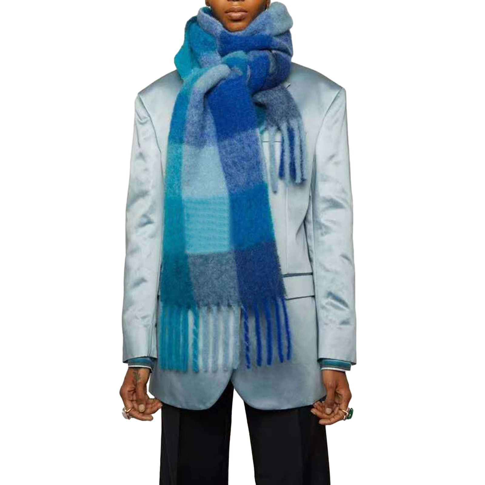 Shawl Women Scarf Colorblock Tassel Decor Scarf Plaid Print Soft Wide ...