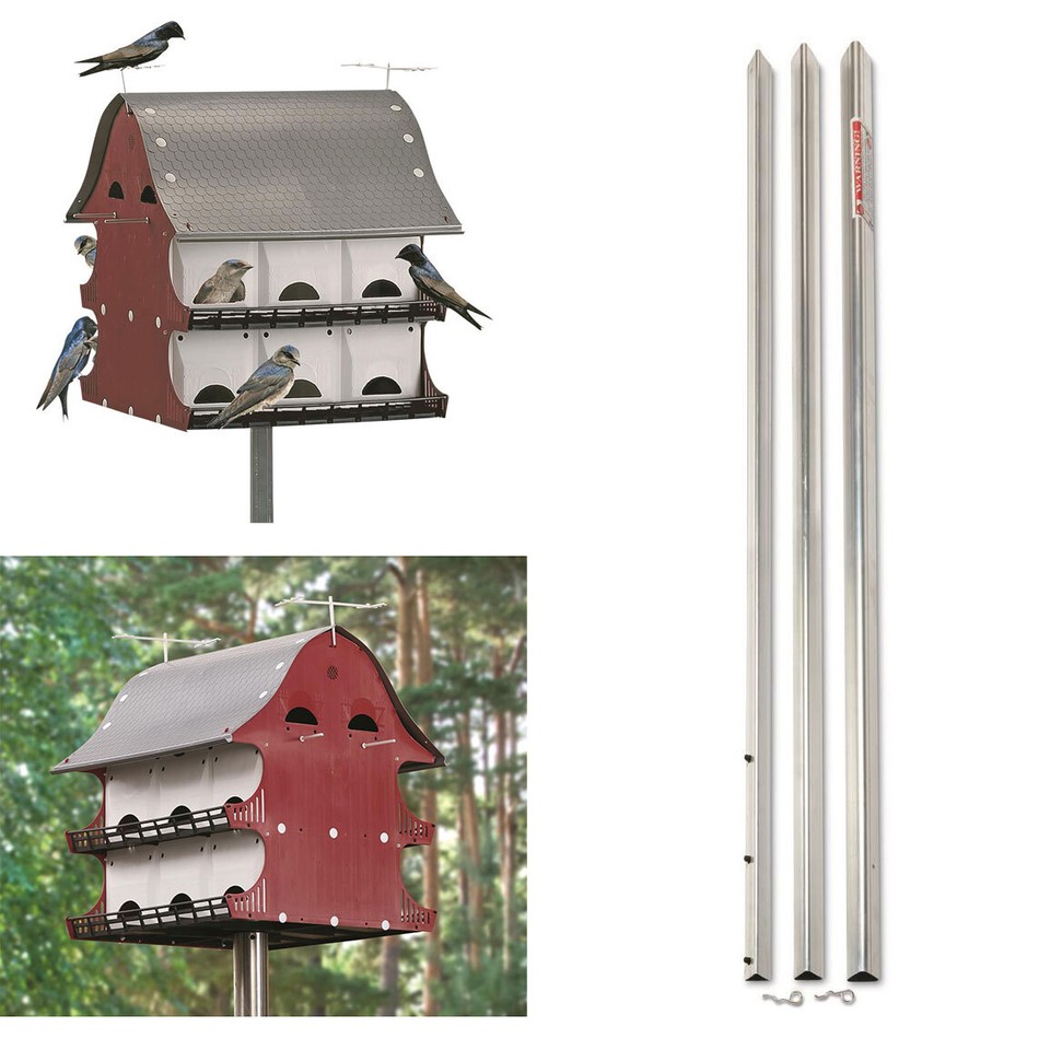 16-Room Ventilated Door Barn Martin Birdhouse Farm Bird House w/ 12ft ...