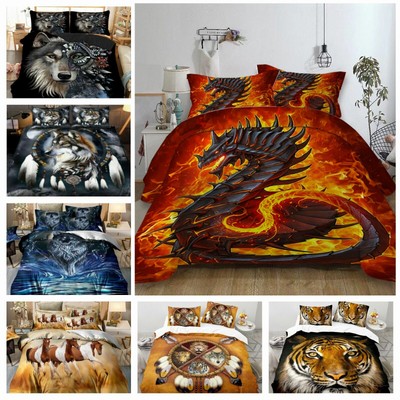Wolf Dragon Quilt Duvet Doona Cover Set Single/Double/Queen/King Size ...