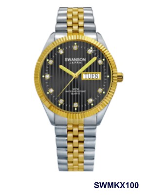 Swanson Men’s 2Tone Watch Diamond Indices Day & Date Fluted Bezel ...