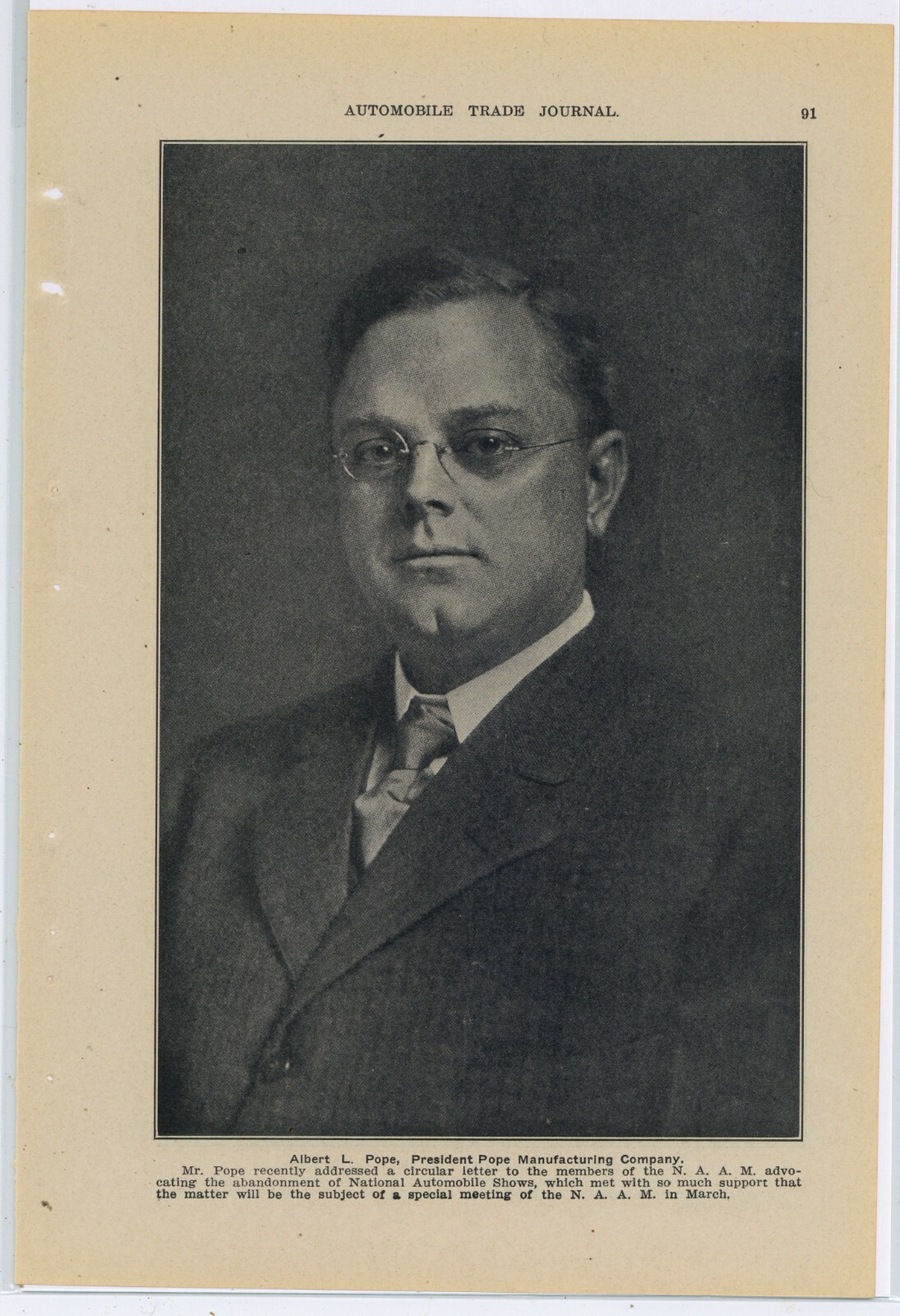 1913 Picture & Caption: Albert L. Pope - President of Pope Mfg. Co ...