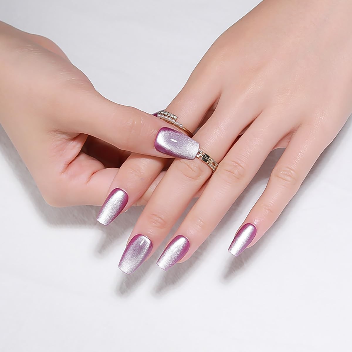 Fall Purple Medium Press On Nails, Cat Eye Coffin Short, C0-Moonlit ...