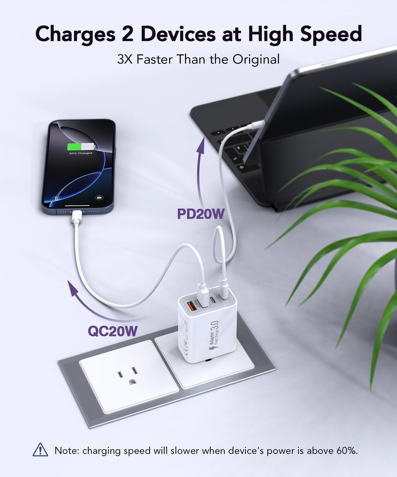 40W USB C Charger Block, 2-Pack 4-Port Type C Fast Charging Brick Dual ...