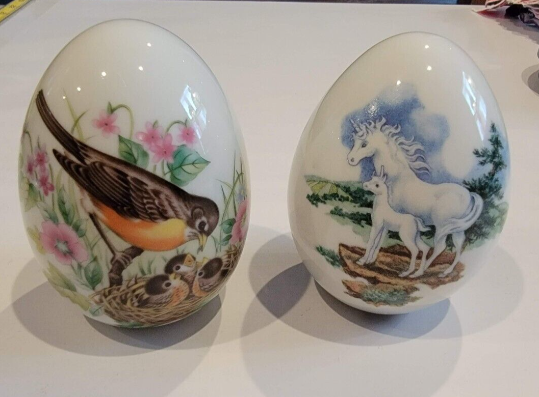 Glass Egg X2 Decorative Collectible Avon Birds Princeton Gallery ...