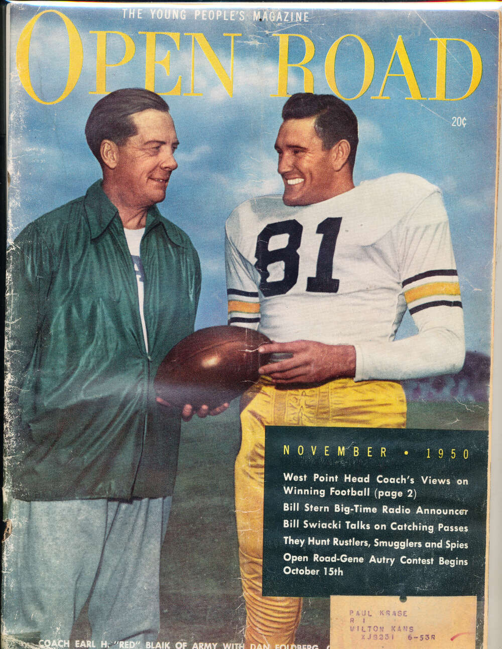 November 1950 Open Road magazine Dan Foldberg Army vg bx1.24 | eBay