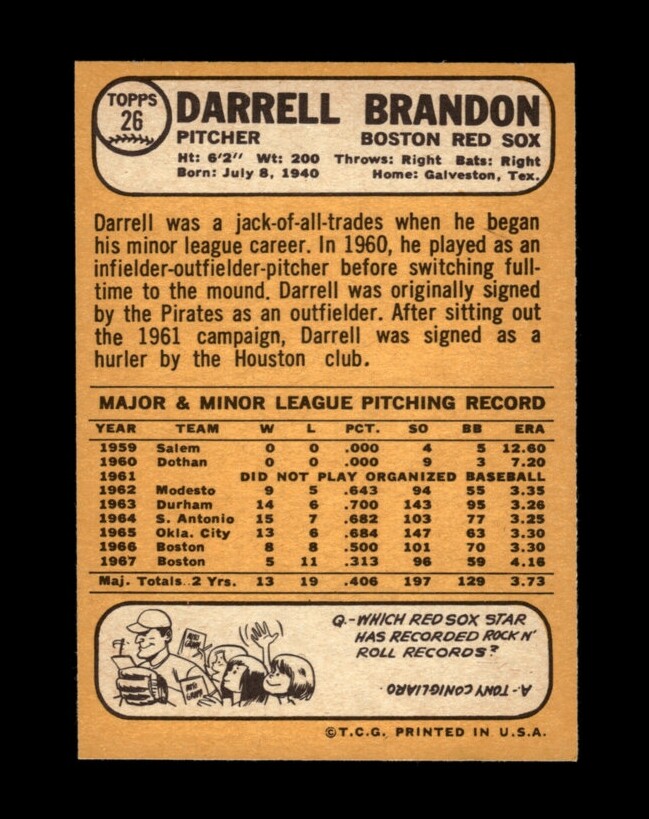 1968 Topps Set-Break # 26 Darrell Brandon EX-EXMINT *GMCARDS* | eBay