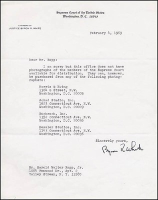 BYRON R. WHITE - TYPED LETTER SIGNED 02/04/1969 | eBay