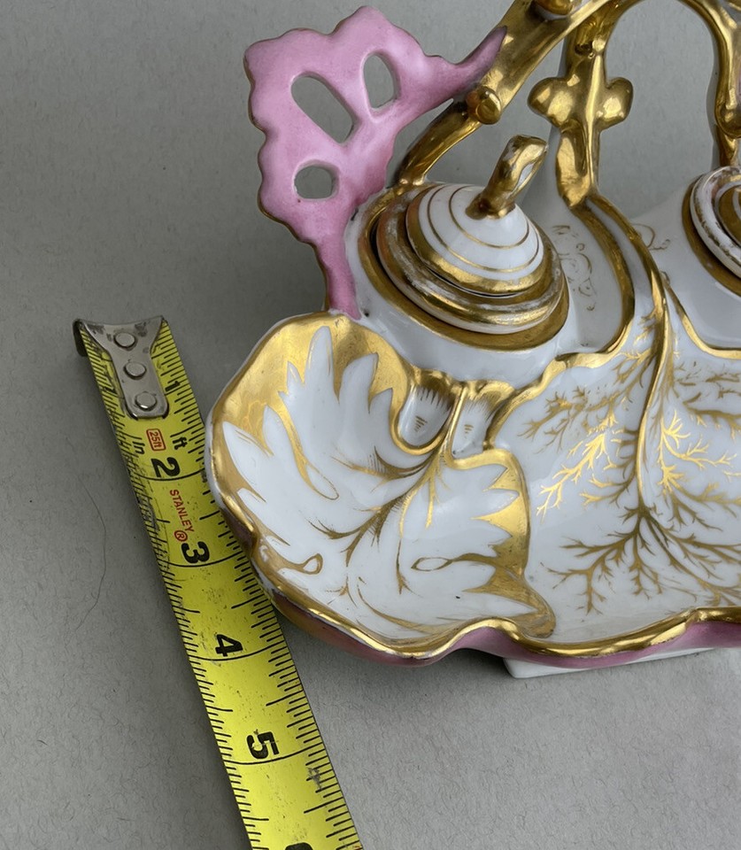 ANTIQUE Pink & Gold Hand painted Double Ink Well | eBay