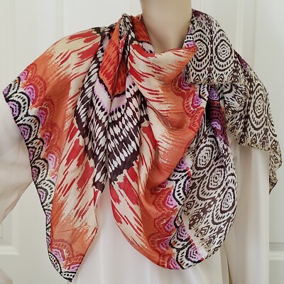 Wallis 100% Silk Tribal Print Scarf Wrap 70"x20" | eBay