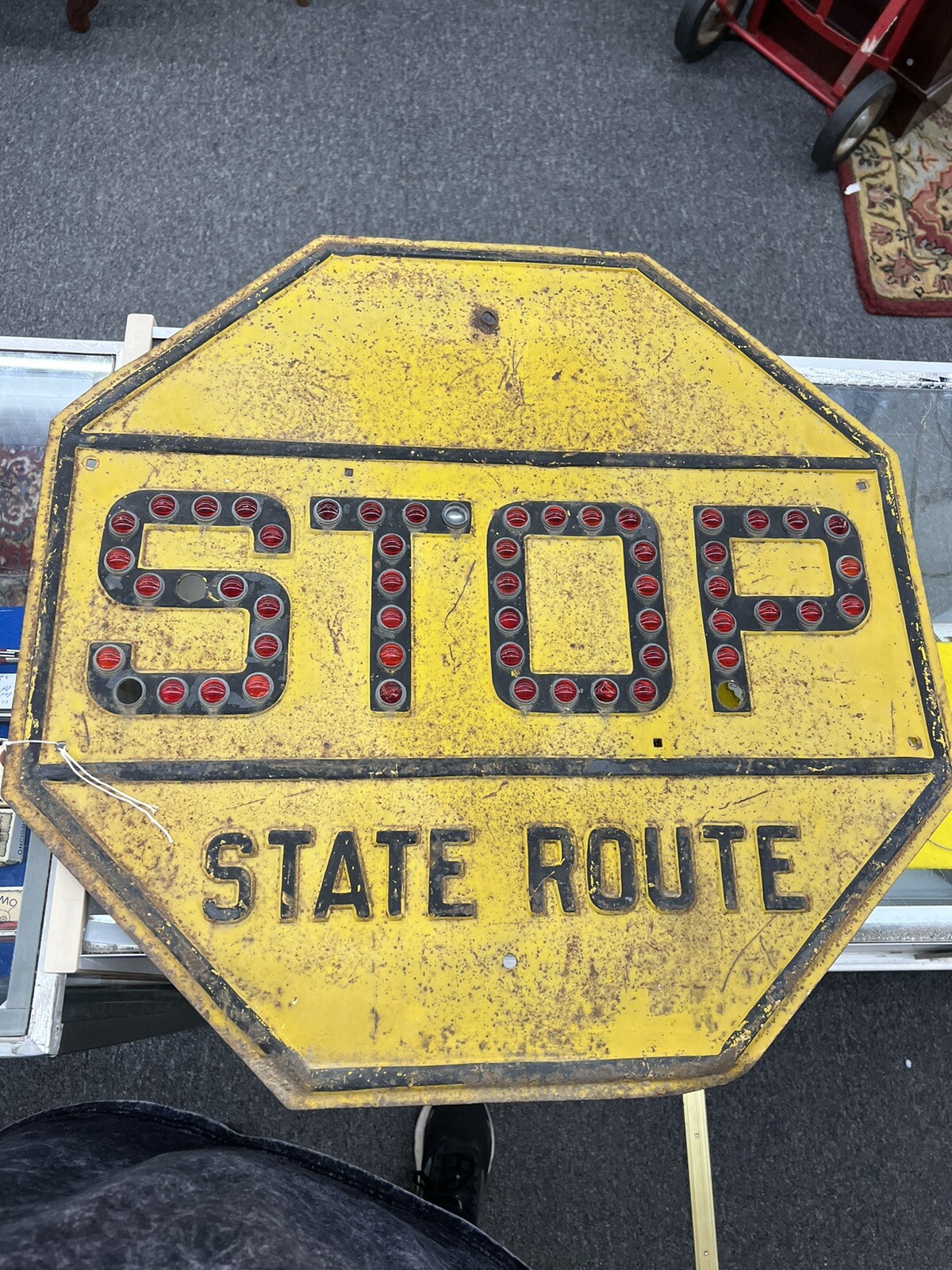 Rare Antique Original State Route Stop Sign Cat Eyes Yellow | eBay