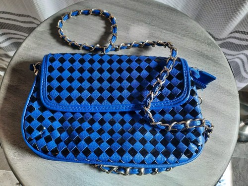 Unbranded Blue Crossbody Purse Handbag, Checkered Design, Gold Chain ...
