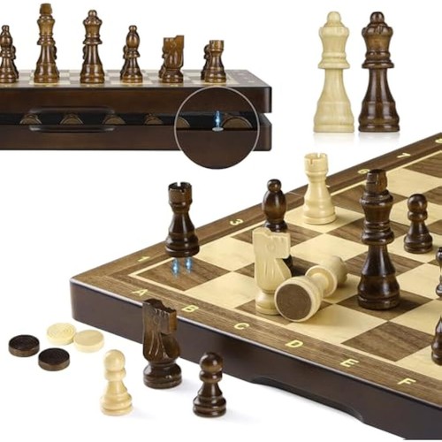 Peradix Chess Set and Draughts Board Games 2 in 1 Set | 15" Magnetic ...