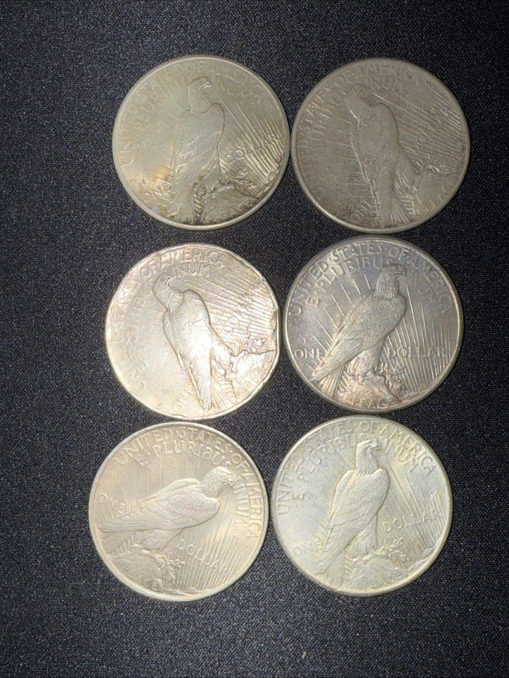 Peace Dollar lot of 6. 90 Percent silver. Mixed Dates. Circulated ...