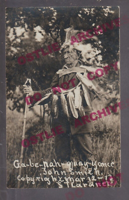 Minnesota RPPC 1913 OJIBWAY INDIAN Chief JOHN SMITH Feathers HEADDRESS ...