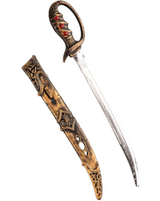 57CM SWORD & SHEATH Ruby Handled Cutlass Pirate Fancy Dress Accessory ...