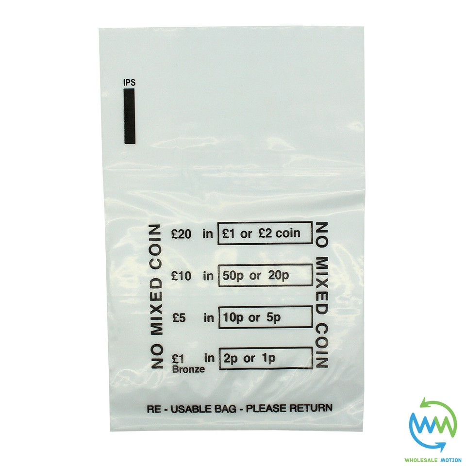 100 x Plastic COIN BAGS No Mixed Coins MONEY BANK Retail CHANGE ...