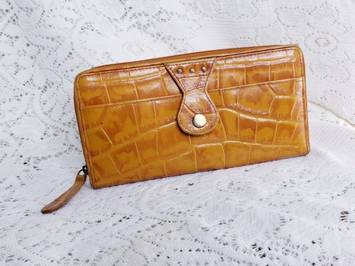 Michael Rome Designs Croc Embossed Leather Zip-Around Checkbook Wallet ...