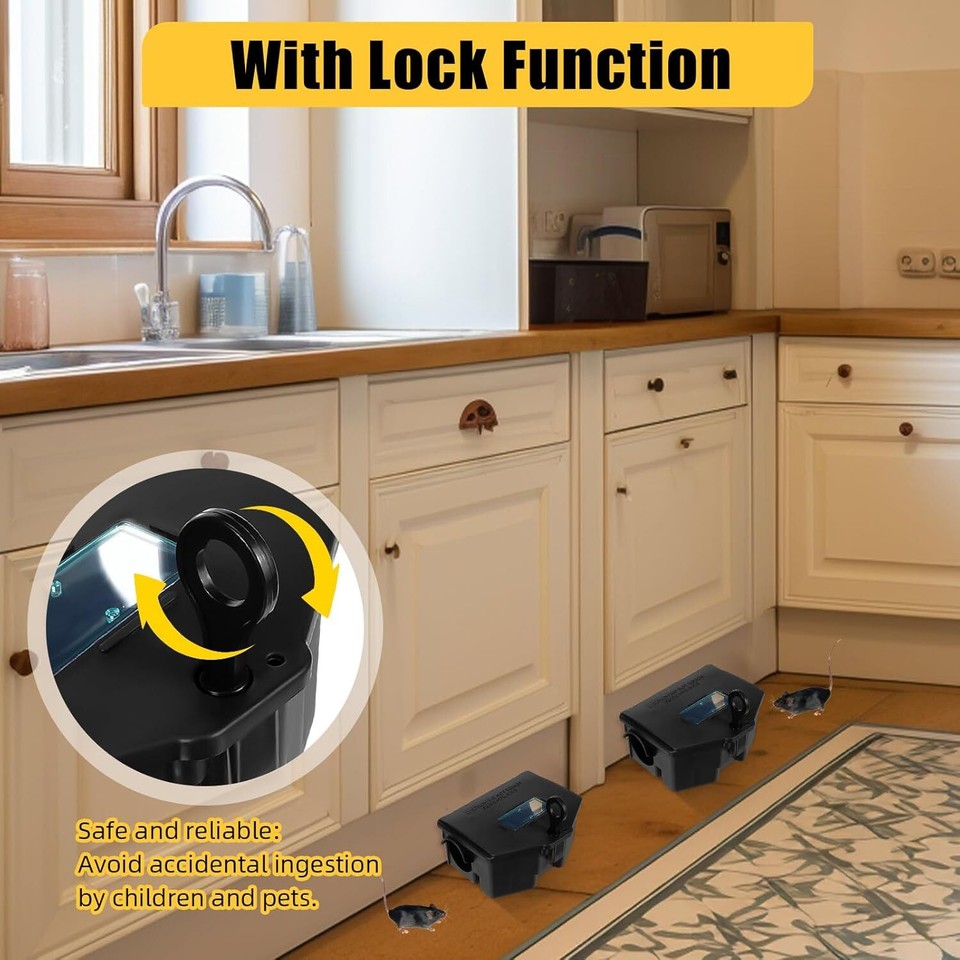 4 Pack Mouse Rat Bait Boxes w/ Lock Key Winter Pest Control for Home ...